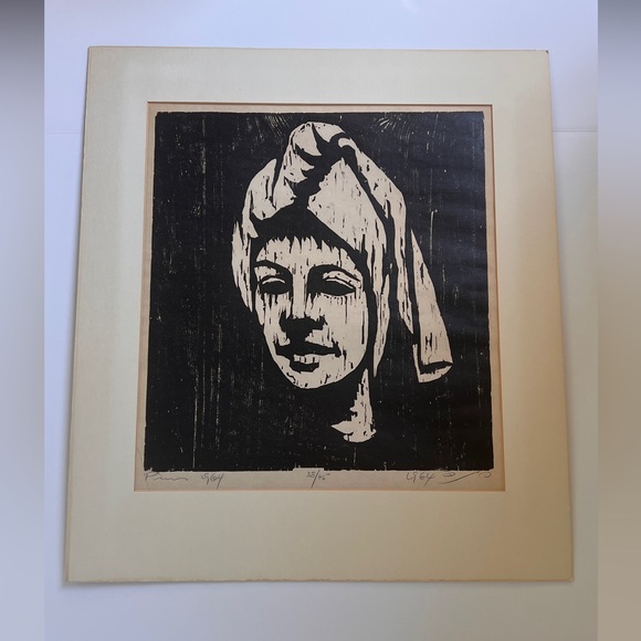 Art | Mcm 1964 Jacob Pins Woman Portrait Pencil Signed Numbered Woodcut Lithograph | Poshmark